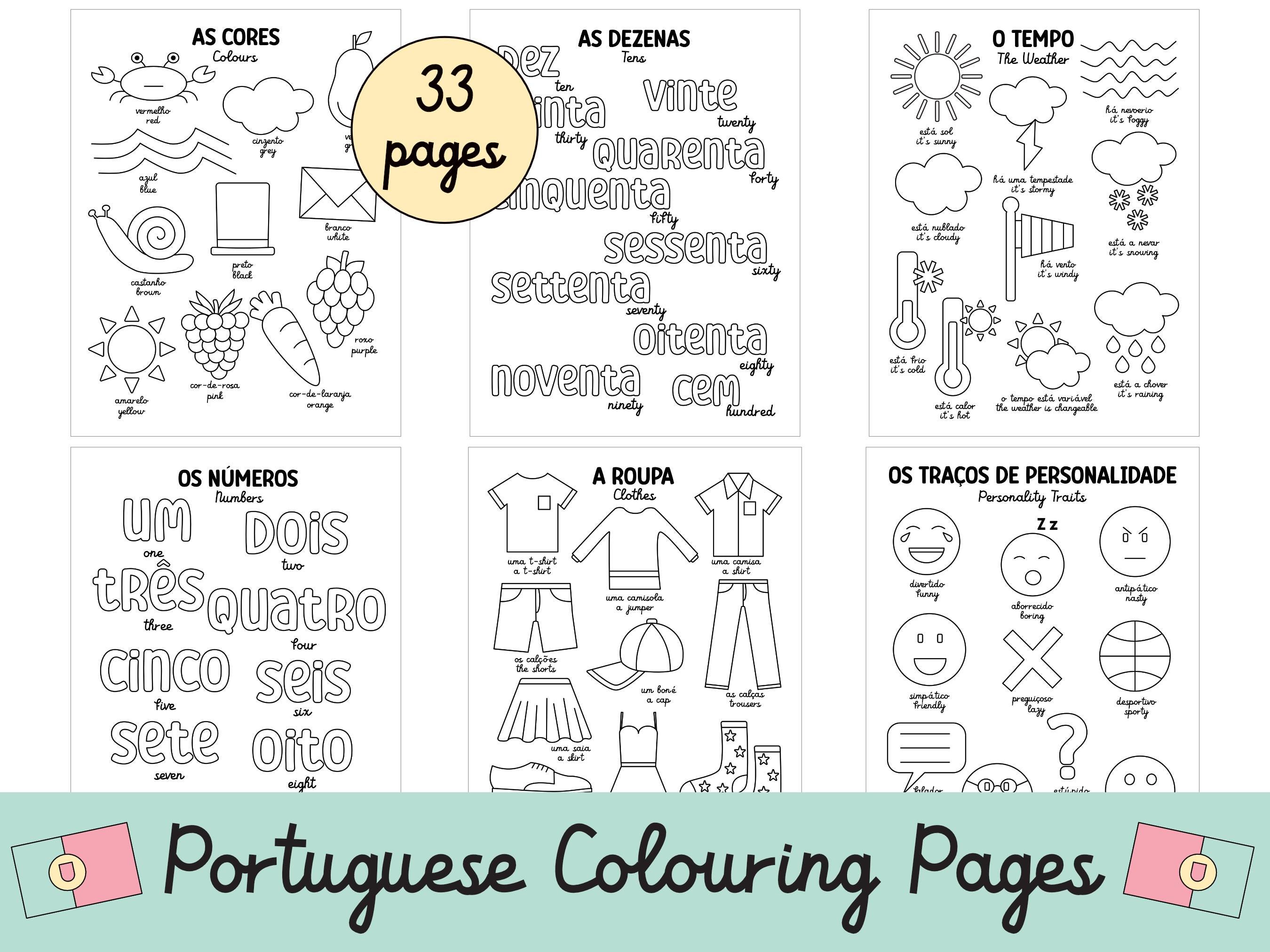 Portuguese Colouring Pages. Learn Portuguese Vocabulary, Bilingual ...