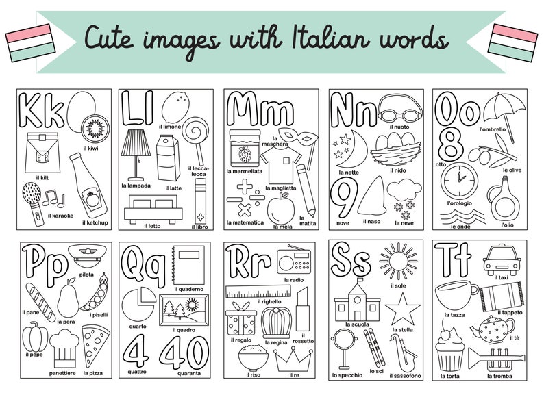 Italian Alphabet Colouring Printable Pages. Learn Italian, Educational ...