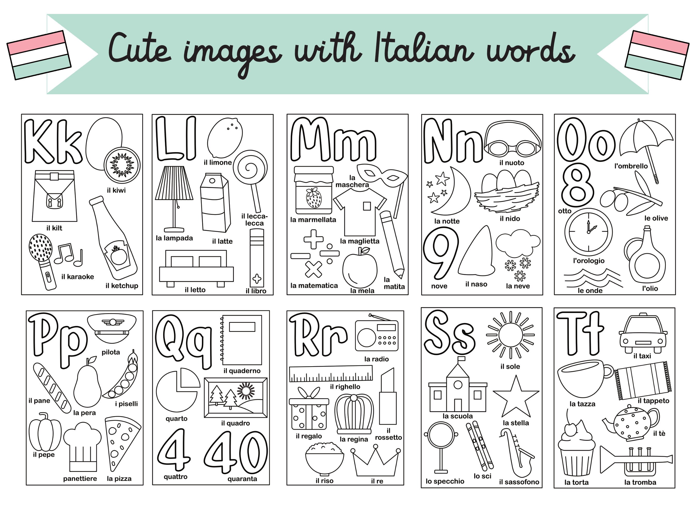 Italian Alphabet Colouring Printable Pages. Learn Italian, Educational ...
