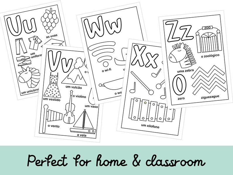 Portuguese Alphabet Coloring Pages: Educational Printable (25 Pages) - Etsy