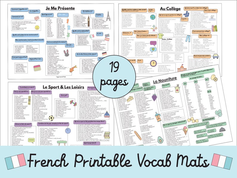 French Printable Vocabulary Mats for Speaking and Writing. Educational ...