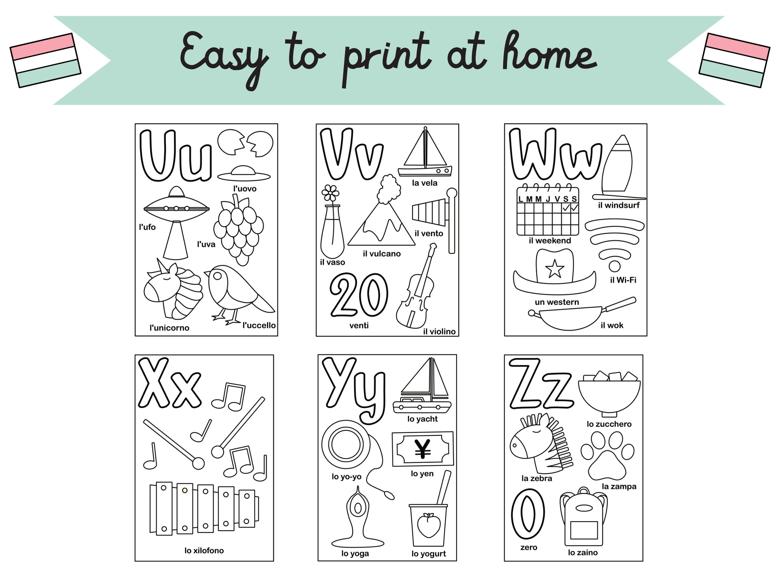 Italian Alphabet Colouring Printable Pages. Learn Italian, Educational ...