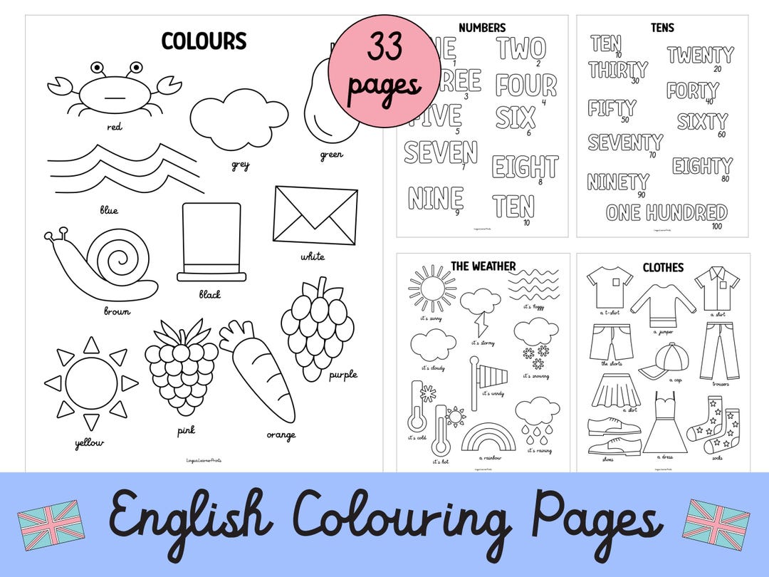 English Colouring Pages: Vocabulary ESL Learning (33 Sheets) - Etsy