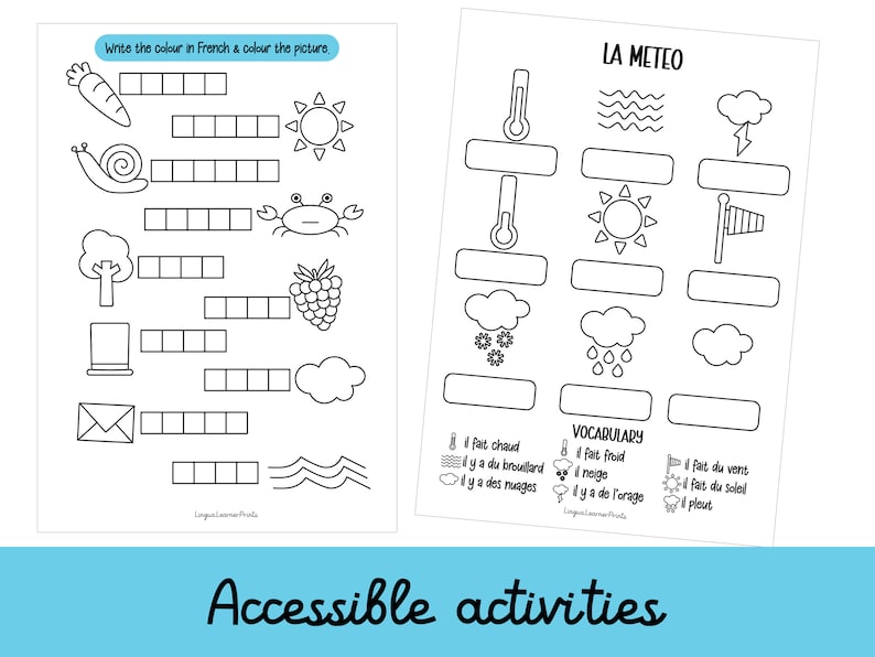 French Printable Activity Sheets for Kids for Home Learning and School ...