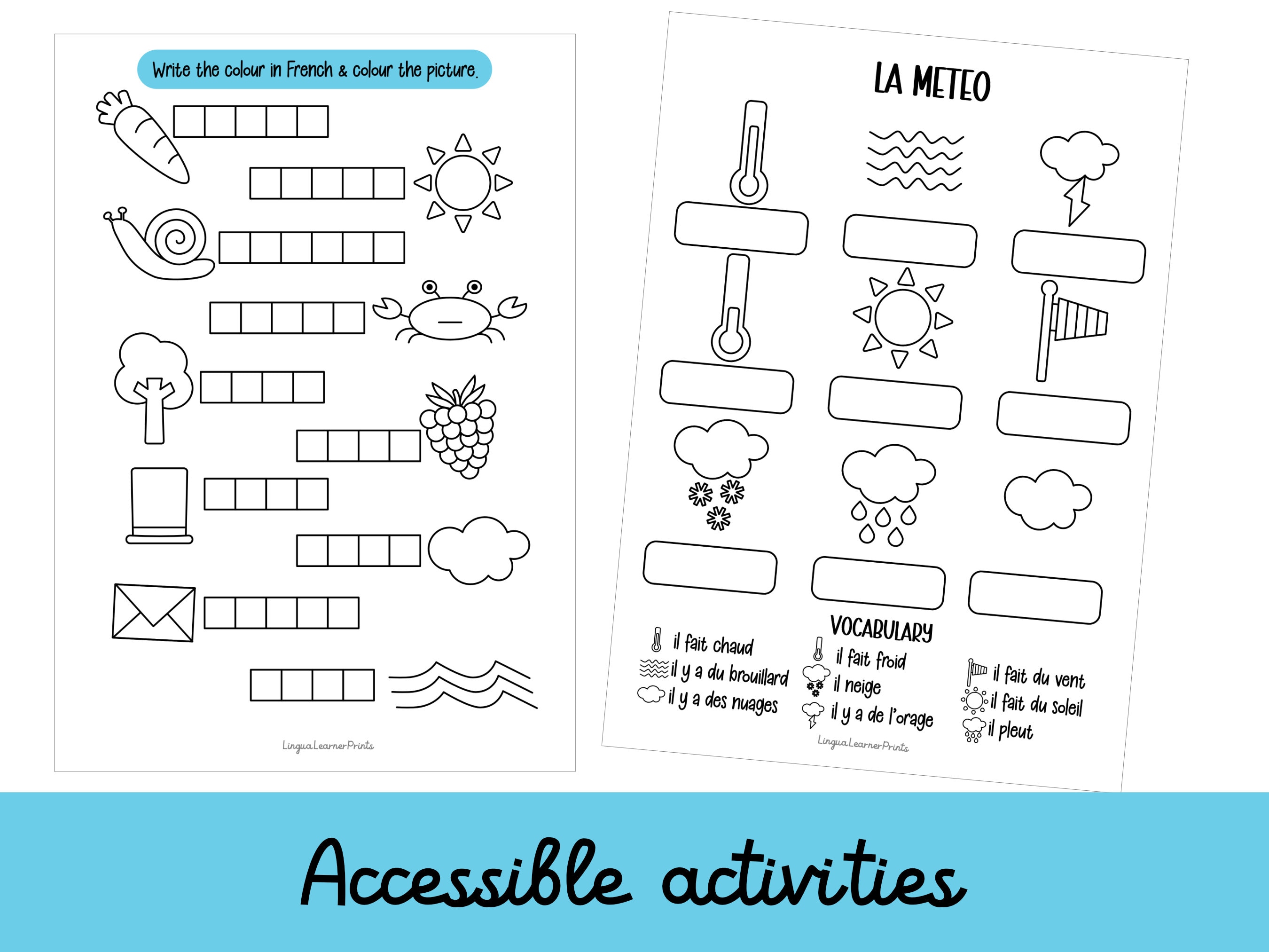 French Printable Activity Sheets for Kids for Home Learning and School ...