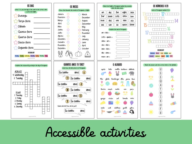 Portuguese Printable Activity Sheets for Kids for Home Learning and ...