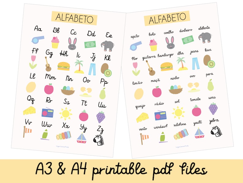 Portuguese Alphabet Poster Set for Children for Nursery and Classroom ...