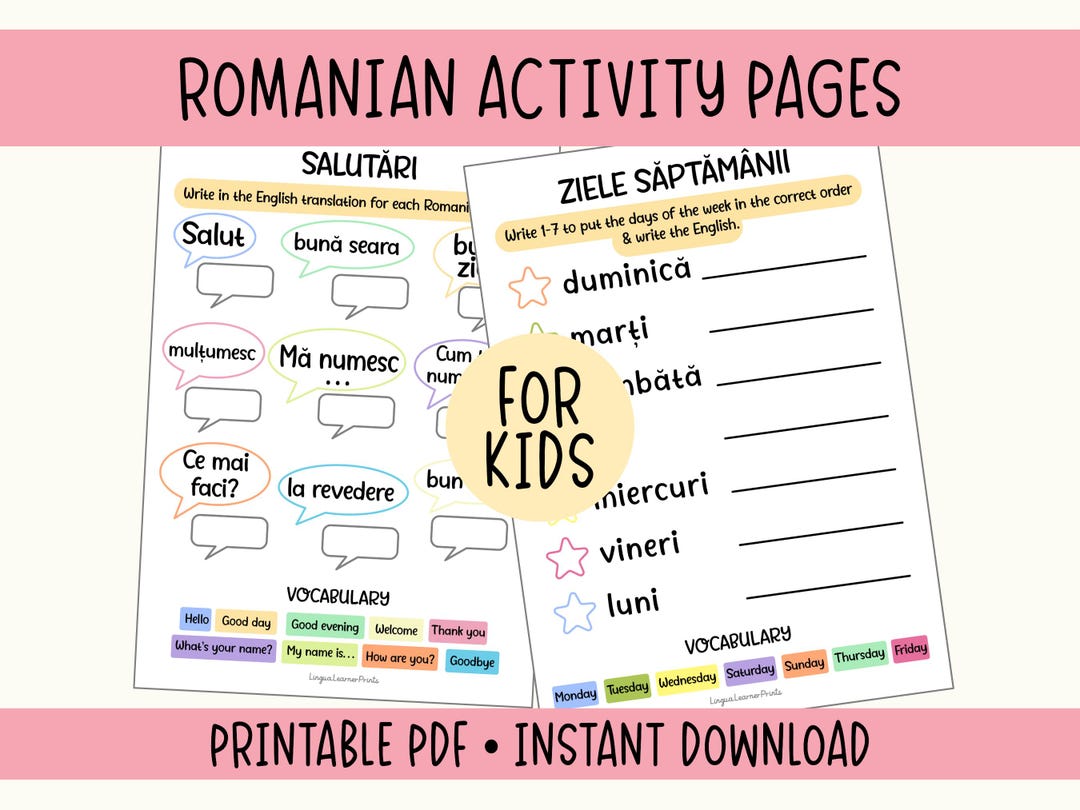 Romanian Printable Activity Sheets for Kids for Home Learning and ...