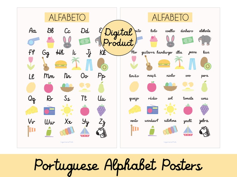 Portuguese Alphabet Poster Set for Children for Nursery and Classroom ...