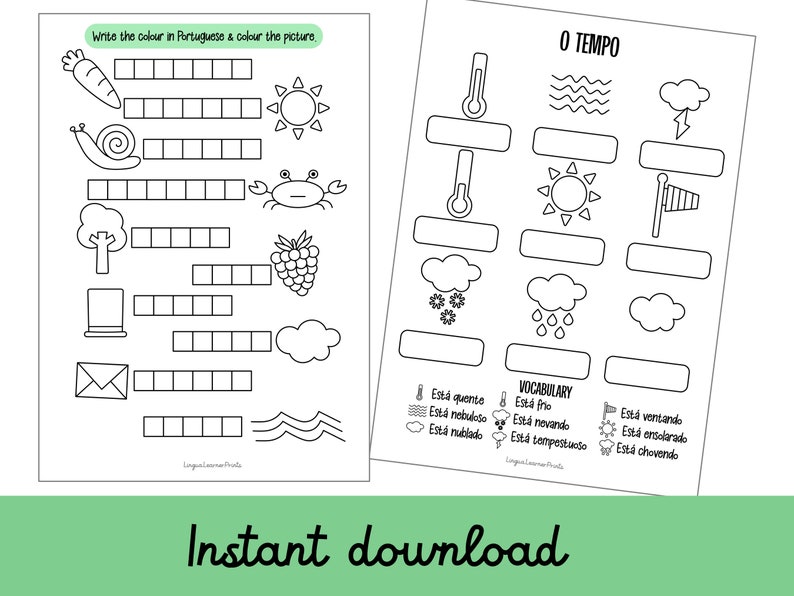 Portuguese Printable Activity Sheets for Kids for Home Learning and ...