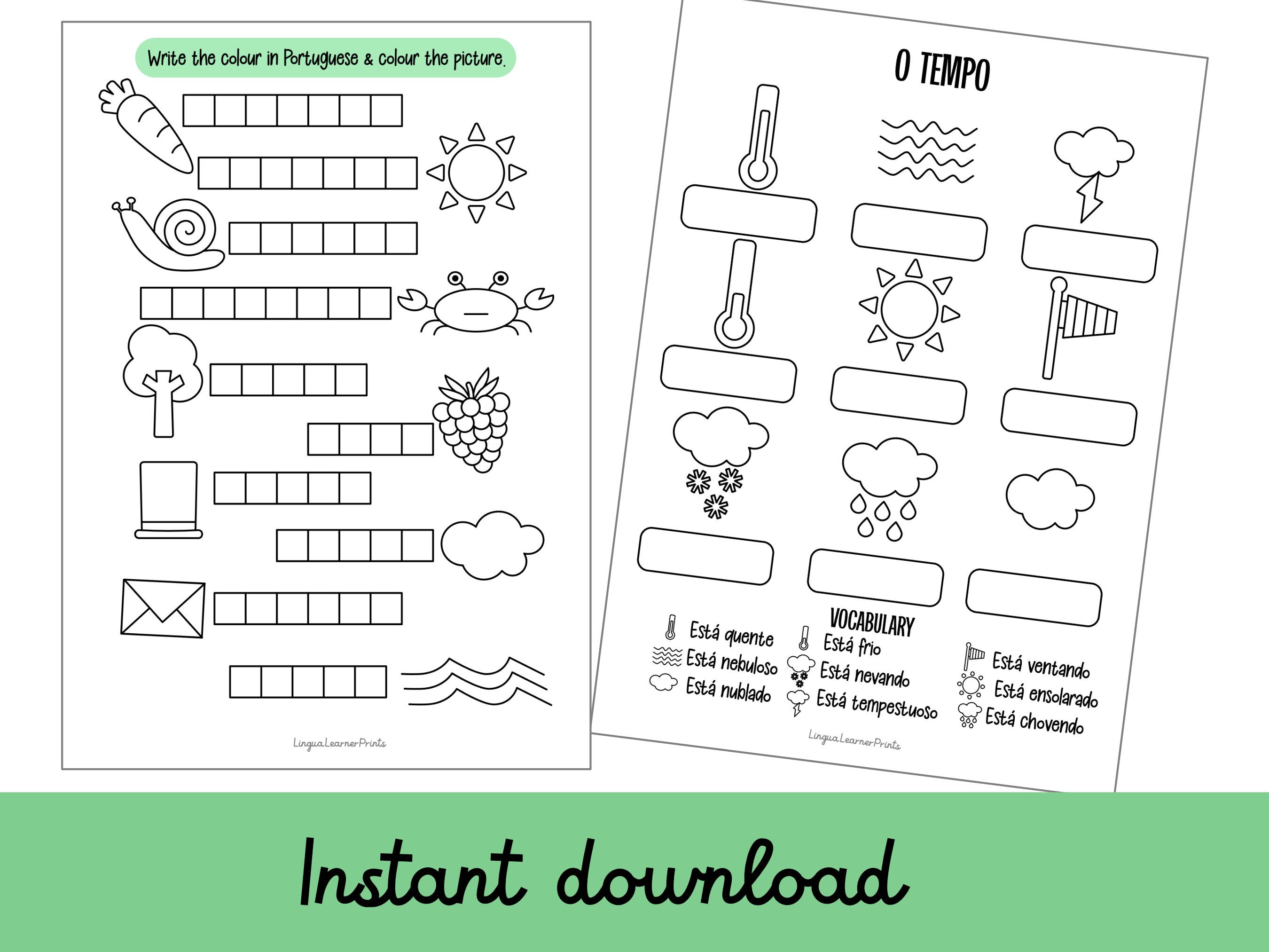 Portuguese Printable Activity Sheets for Kids for Home Learning and ...