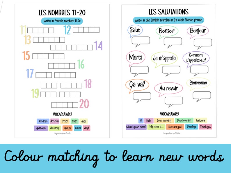 French Printable Activity Sheets for Kids for Home Learning and School ...