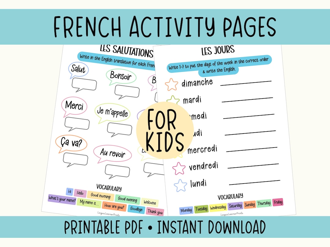 French Activity Sheets for Kids: Beginner Learning (digital Download ...