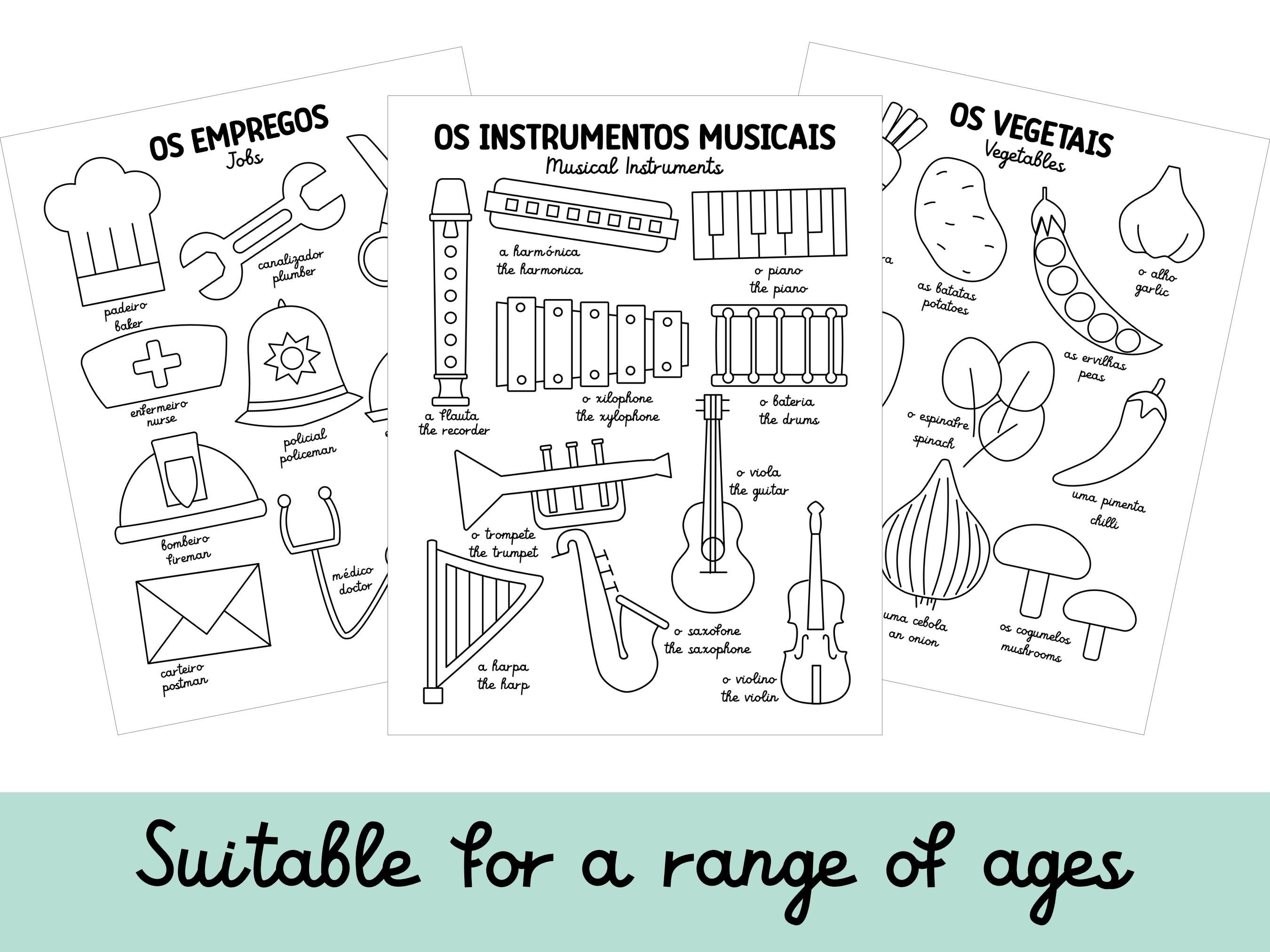 Portuguese Colouring Pages. Learn Portuguese Vocabulary, Bilingual ...