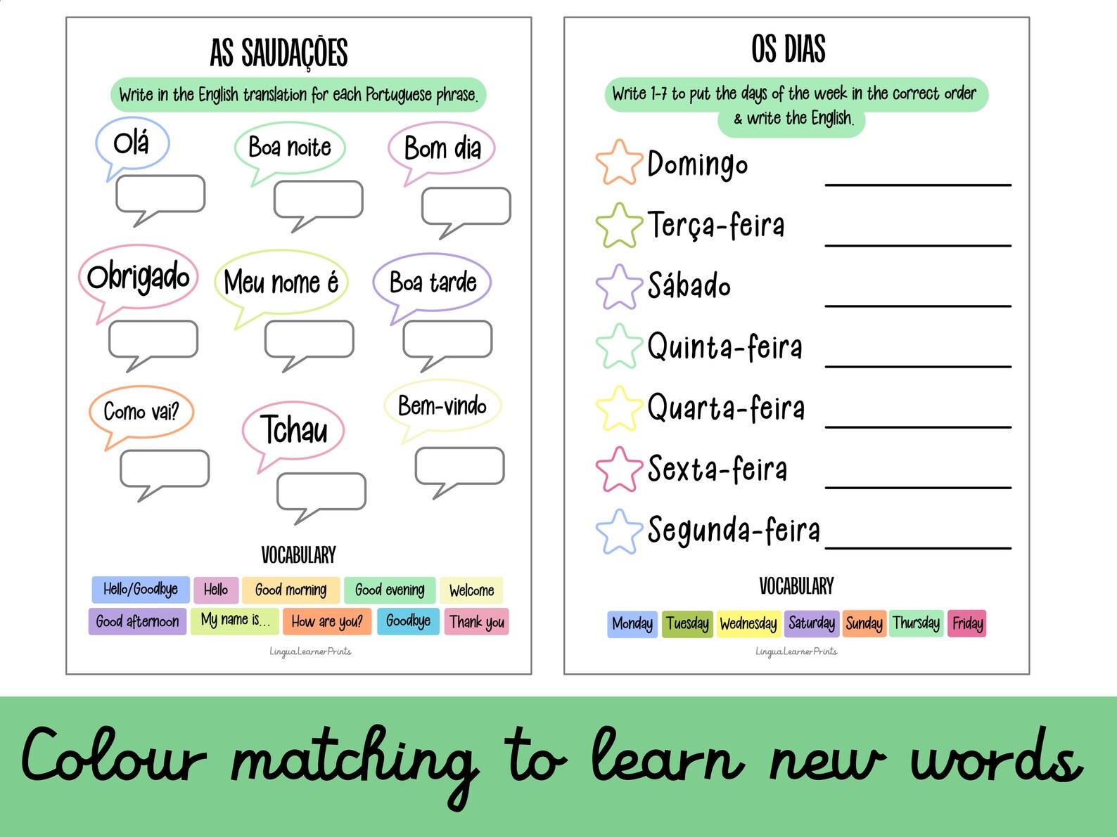 Portuguese Printable Activity Sheets for Kids for Home Learning and ...