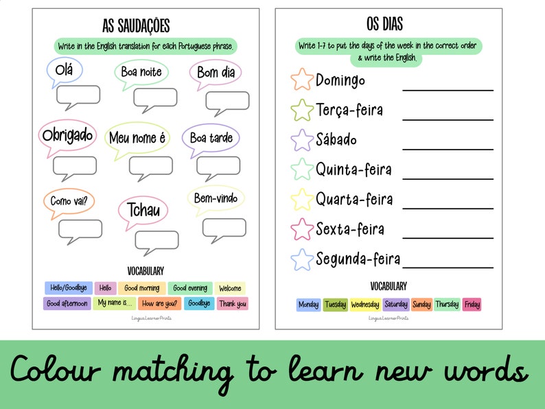 Portuguese Printable Activity Sheets for Kids for Home Learning and ...