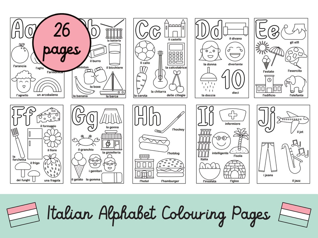 Italian Alphabet Colouring Printable Pages - Etsy