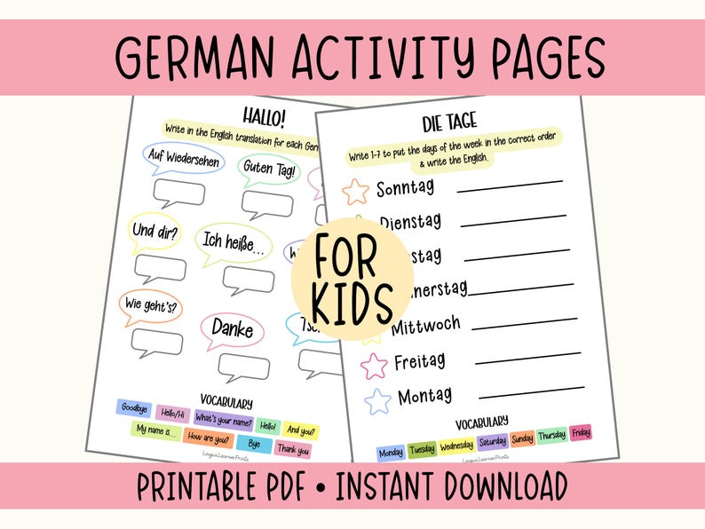 German Activity Sheets for Kids: Beginner Learning (digital Download ...