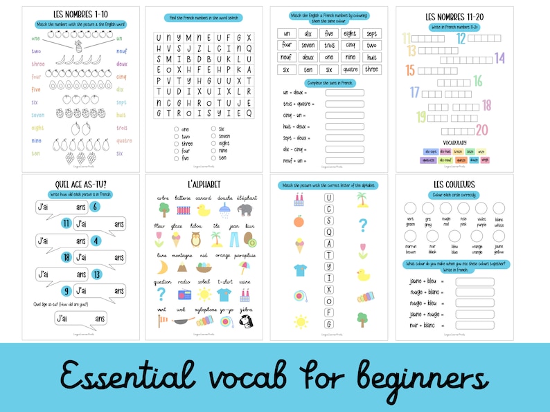 French Printable Activity Sheets for Kids for Home Learning and School ...