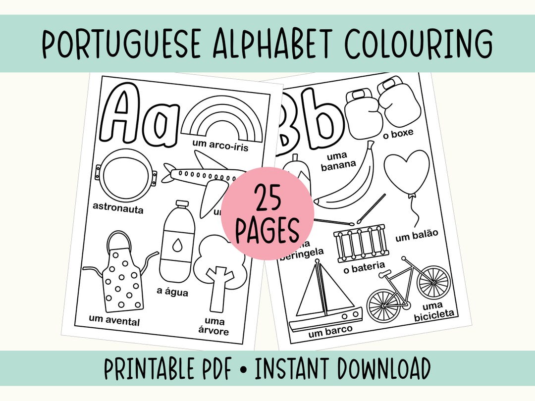 Portuguese Alphabet Coloring Pages: Educational Printable (25 Pages) - Etsy