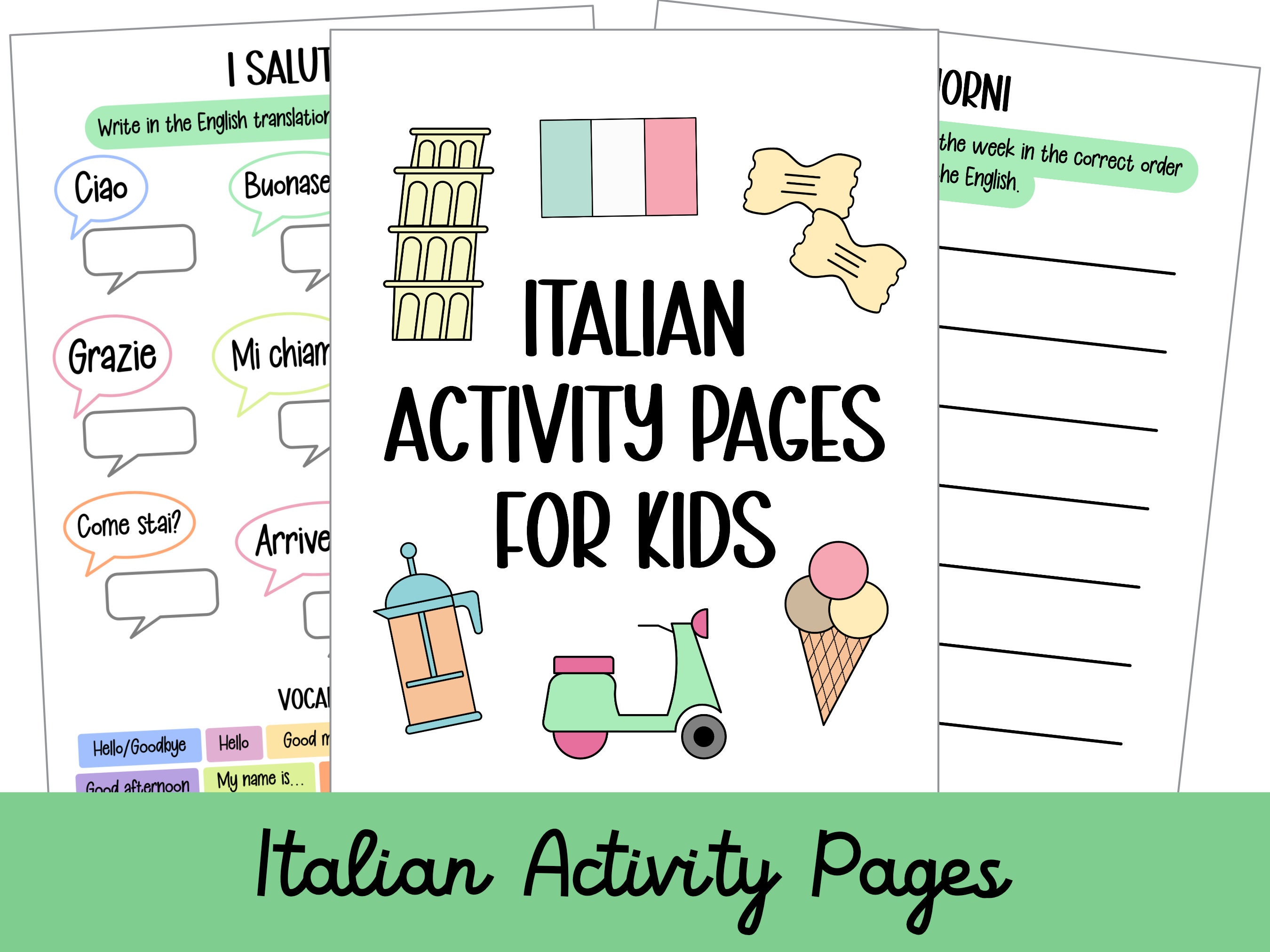 Italian Printable Activity Sheets for Kids for Home Learning and School ...
