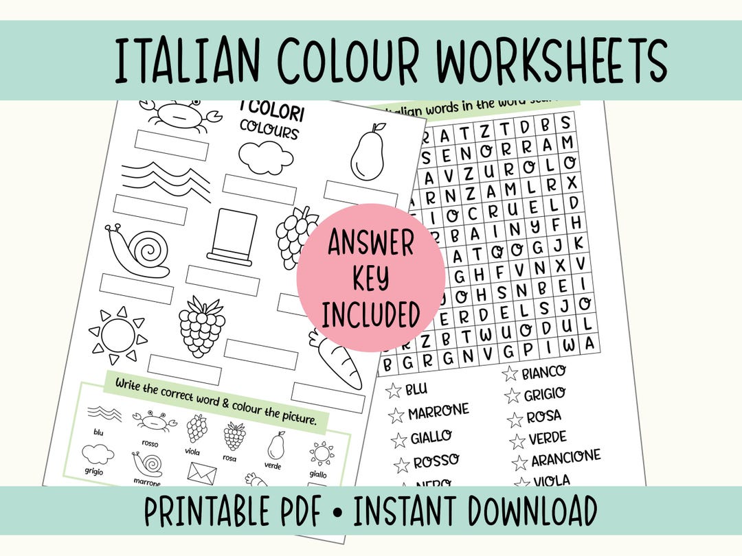 Italian for Kids Bilingual English-italian Colour Worksheets (printable ...