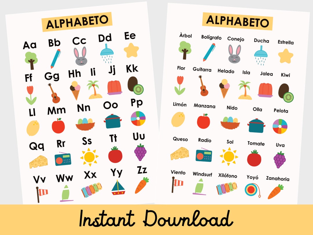 Spanish Alphabet Poster Set for Children. Educational Baby Shower Gift ...