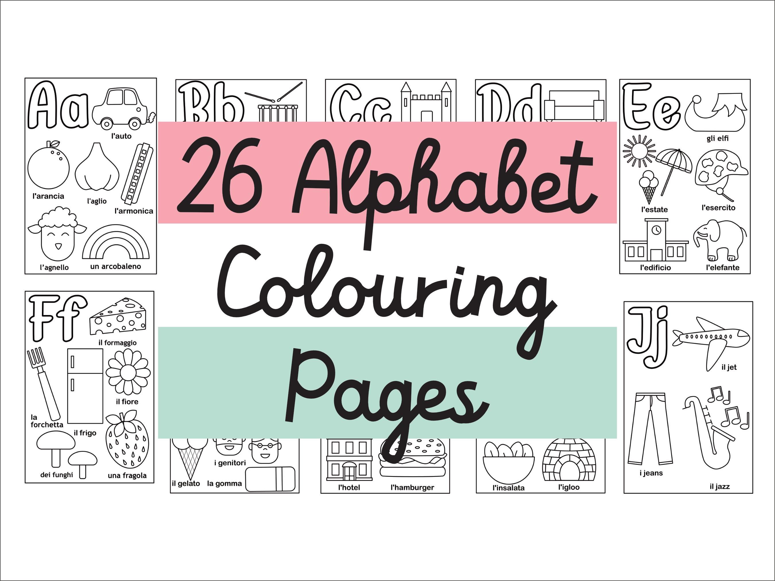 Italian Alphabet Colouring Printable Pages. Learn Italian, Educational ...