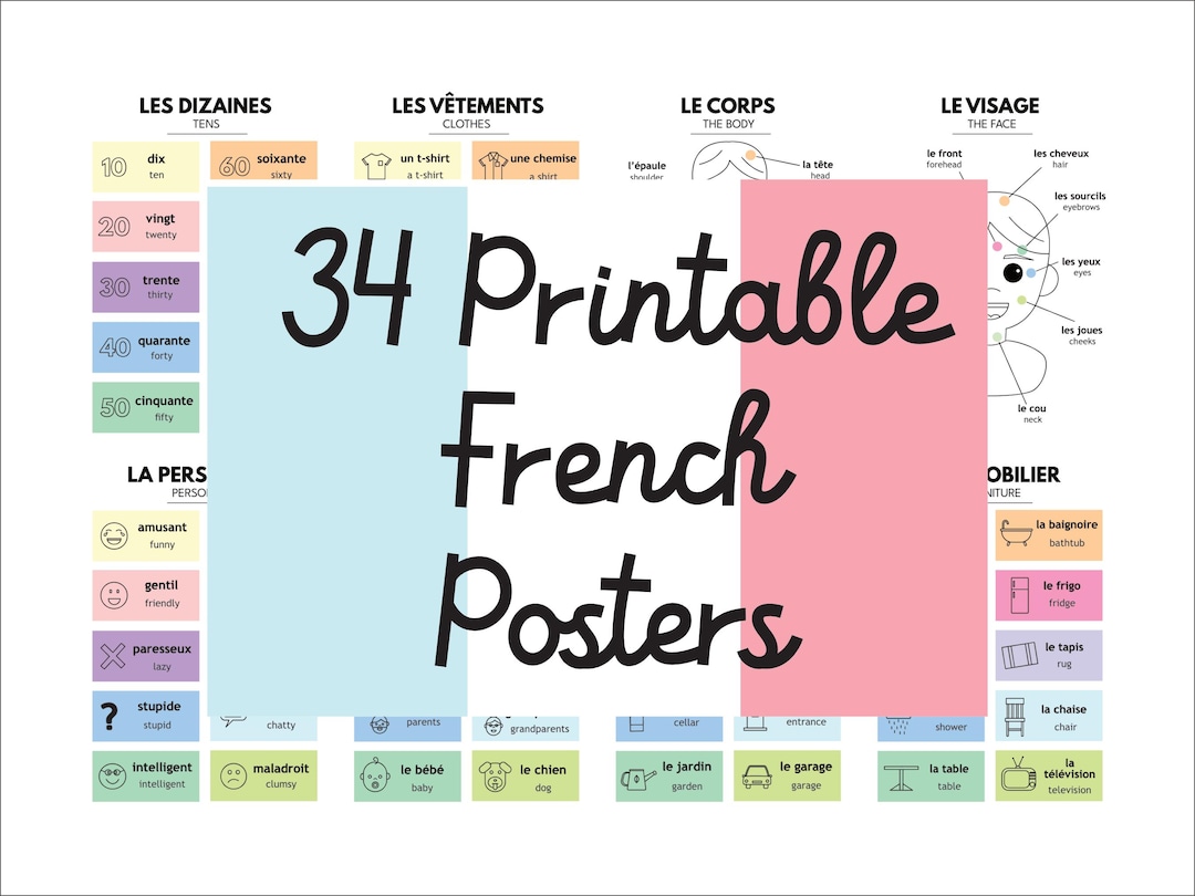 French Language Posters and Flashcards Printable. Learn Vocab ...