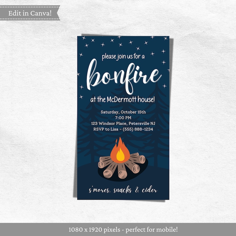 Fall Bonfire Invite Template, Mobile Formatting, S'mores Campfire ...