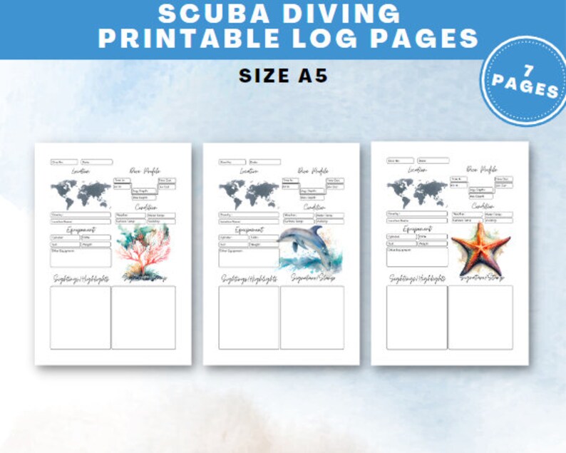 Printable Scuba Diving Logbook Pages Ocean Themed Graphics - Etsy