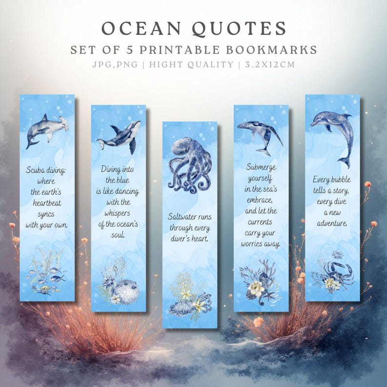 Ocean Bookmark Set Printable | Scuba Diving Quote Bookmarks ...