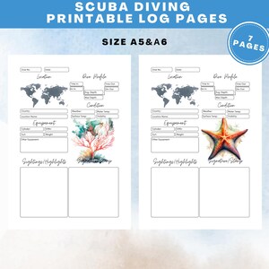 Printable Scuba Diving Logbook Pages | Ocean Themed Graphics | A5, A6 ...
