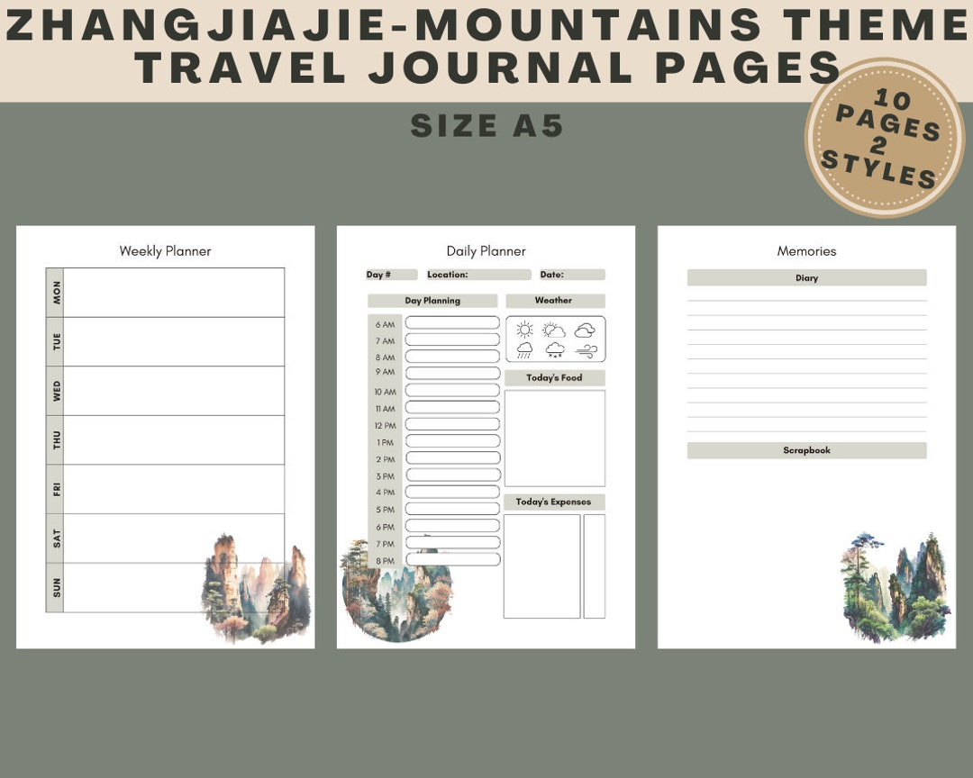 Printable Travel Planner - Travel Journal Pages With Zhangjiajie ...