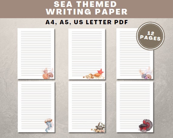 Printable Stationary Writing Paper, Lined and Blank Pages Sea & Ocean ...