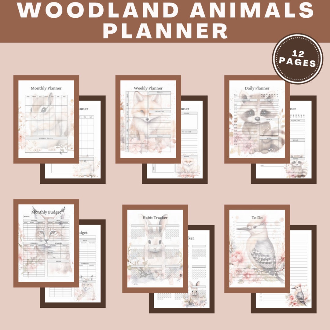 Cute Woodland Animals Productivity Planner | DIY Stationary - Etsy