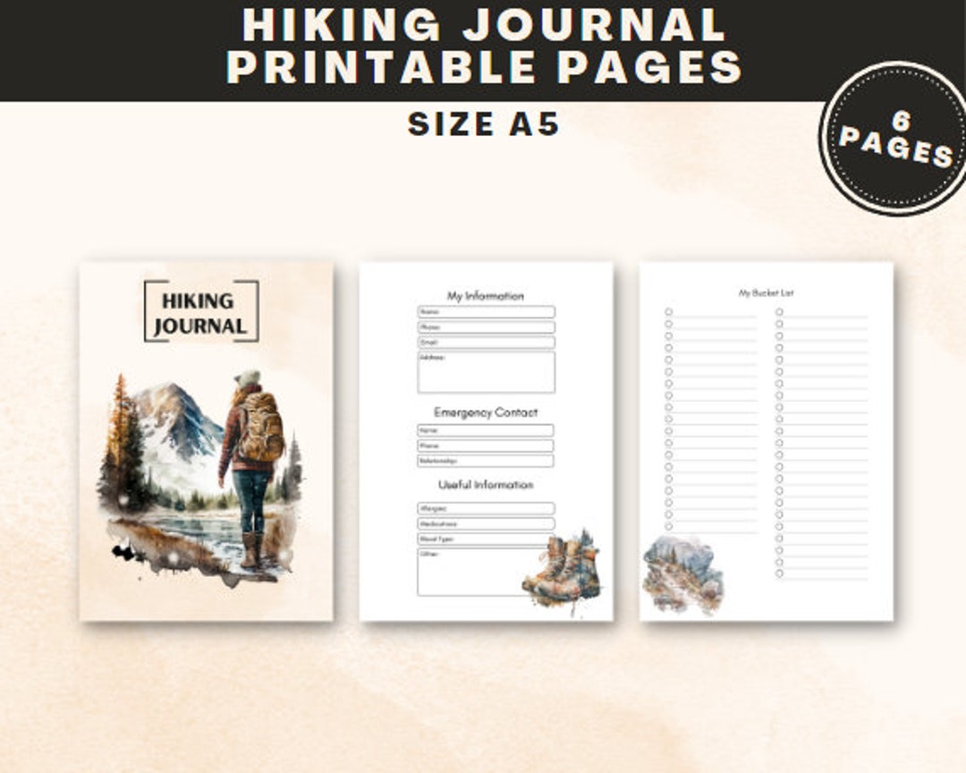 Printable Hiking Journal Pages With Beautiful Watercolour Hiking Art ...