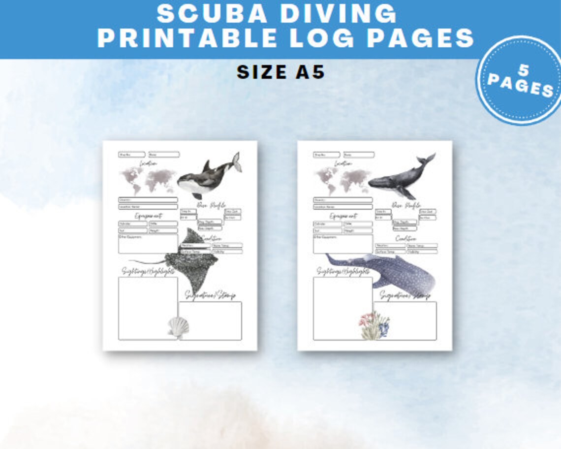 Printable Scuba Diving Logbook Pages Ocean Themed Graphics - Etsy