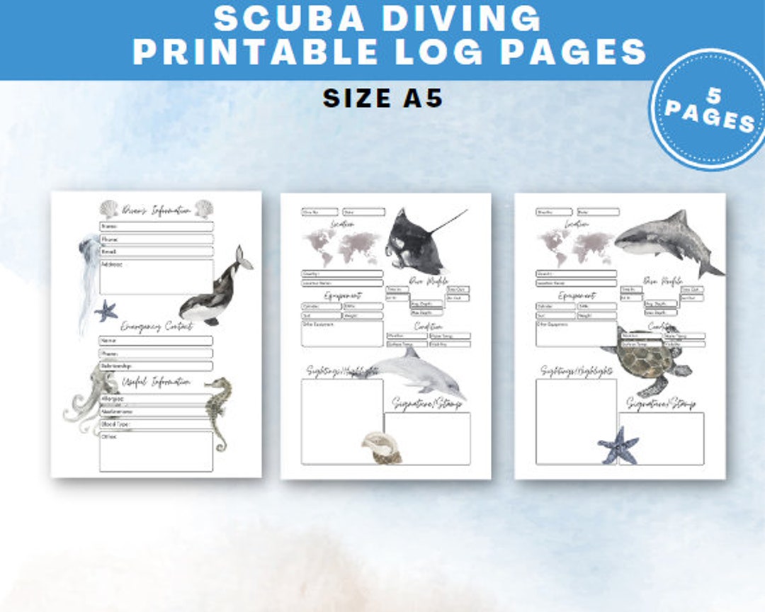 Printable Scuba Diving Logbook Pages Ocean Themed Graphics - Etsy