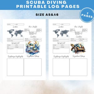 Printable Scuba Diving Logbook Pages | Ocean Themed Graphics | A5, A6 ...