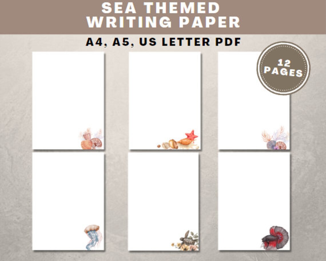 Printable Stationary Writing Paper, Lined and Blank Pages | Sea & Ocean ...
