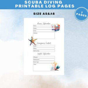 Printable Scuba Diving Logbook Pages | Ocean Themed Graphics | A5, A6 ...