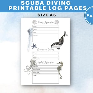Printable Scuba Diving Logbook Pages | Ocean Themed Graphics | A5, A6 ...