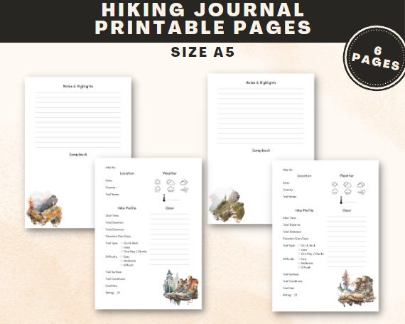 Printable Hiking Journal Pages With Beautiful Watercolour Hiking Art ...