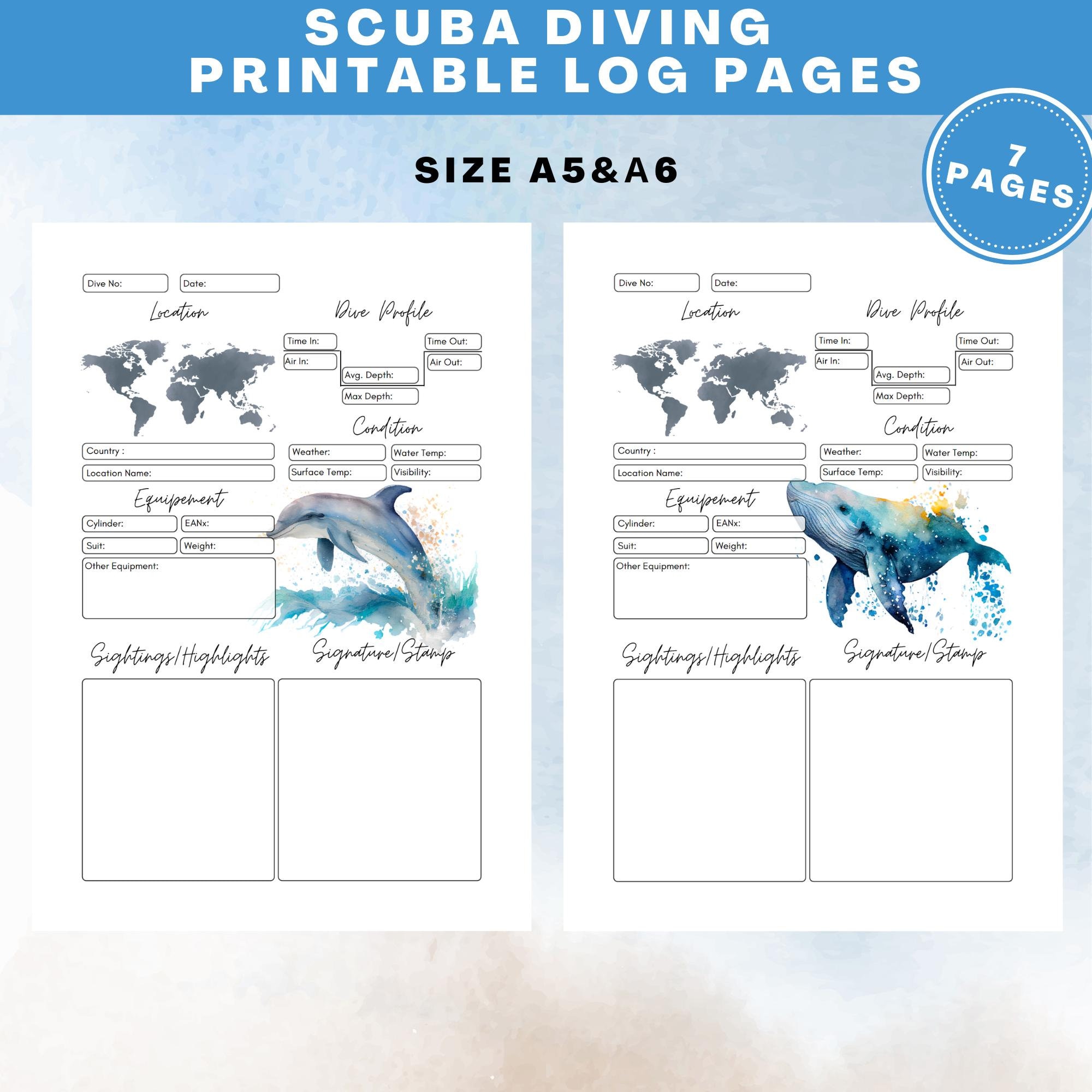 Printable Scuba Diving Logbook Pages | Ocean Themed Graphics | A5, A6 ...