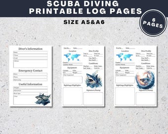 Printable Scuba Diving Logbook Pages | Ocean Themed Graphics | A5, A6 ...