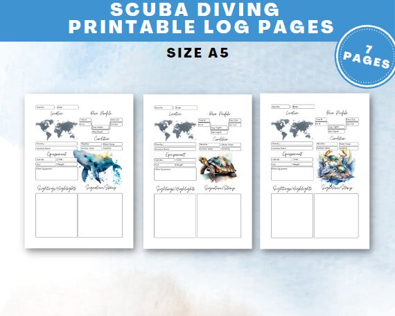 Printable Scuba Diving Logbook Pages Ocean Themed Graphics - Etsy