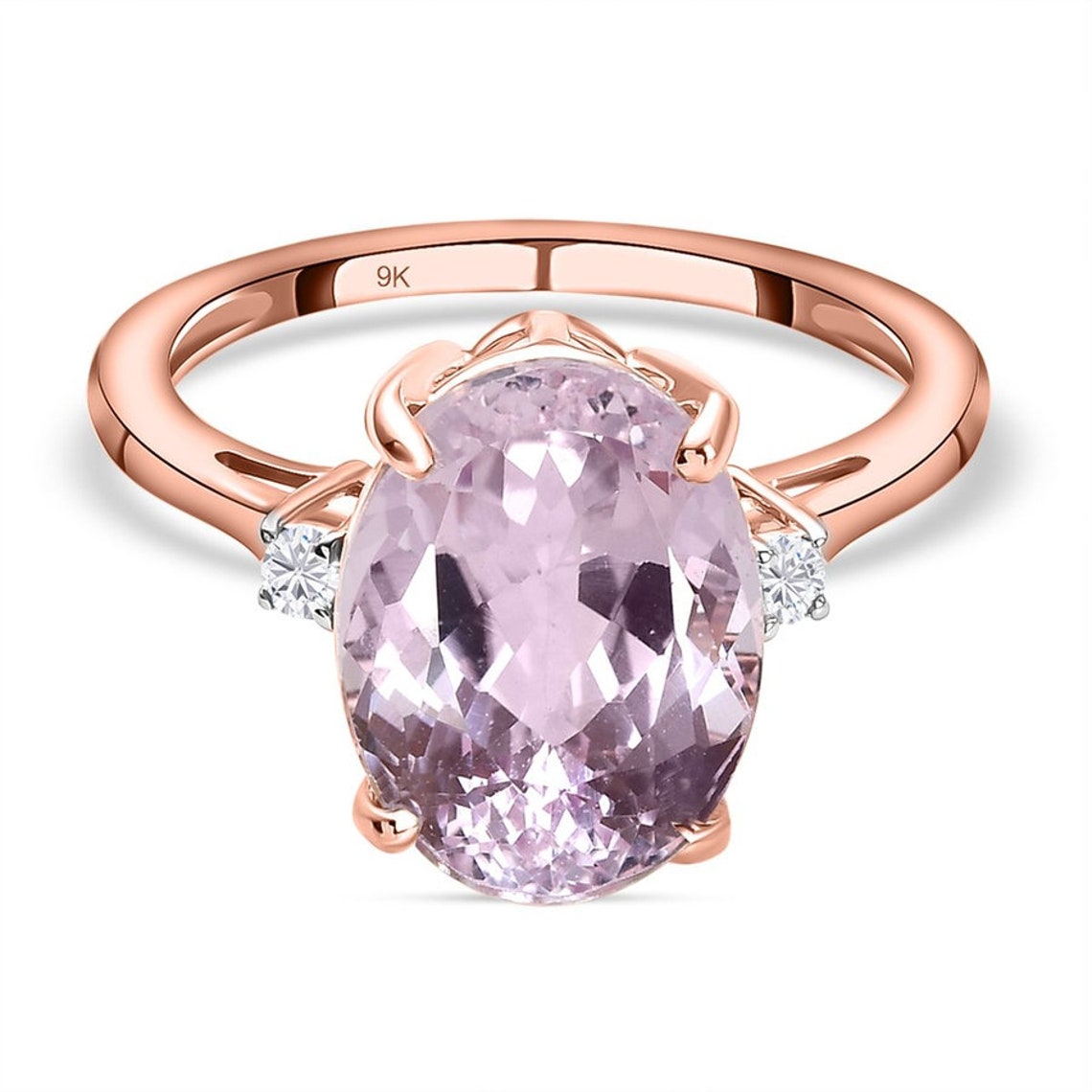 Certified Kunzite Engagement Ring in 14K Rose Gold Plated Sterling ...