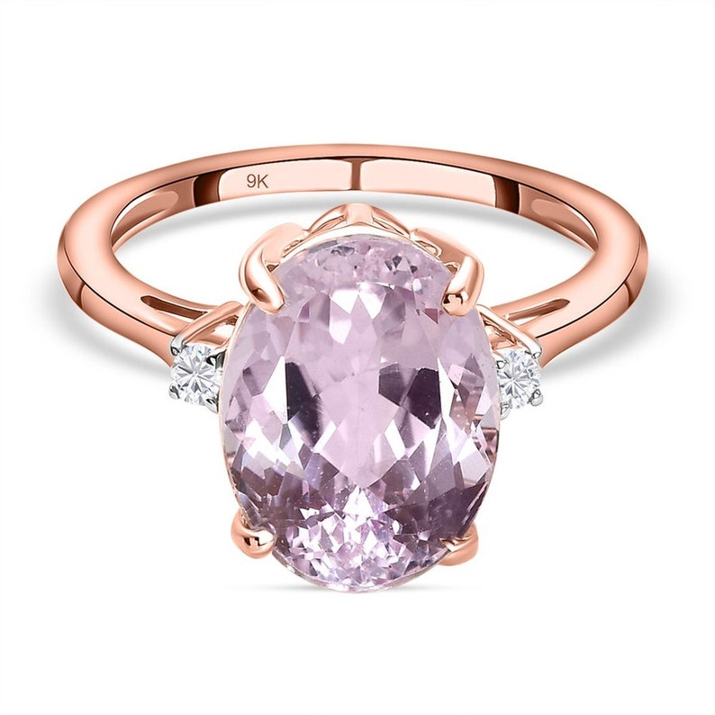 Certified Kunzite Engagement Ring in 14K Rose Gold Plated Sterling ...