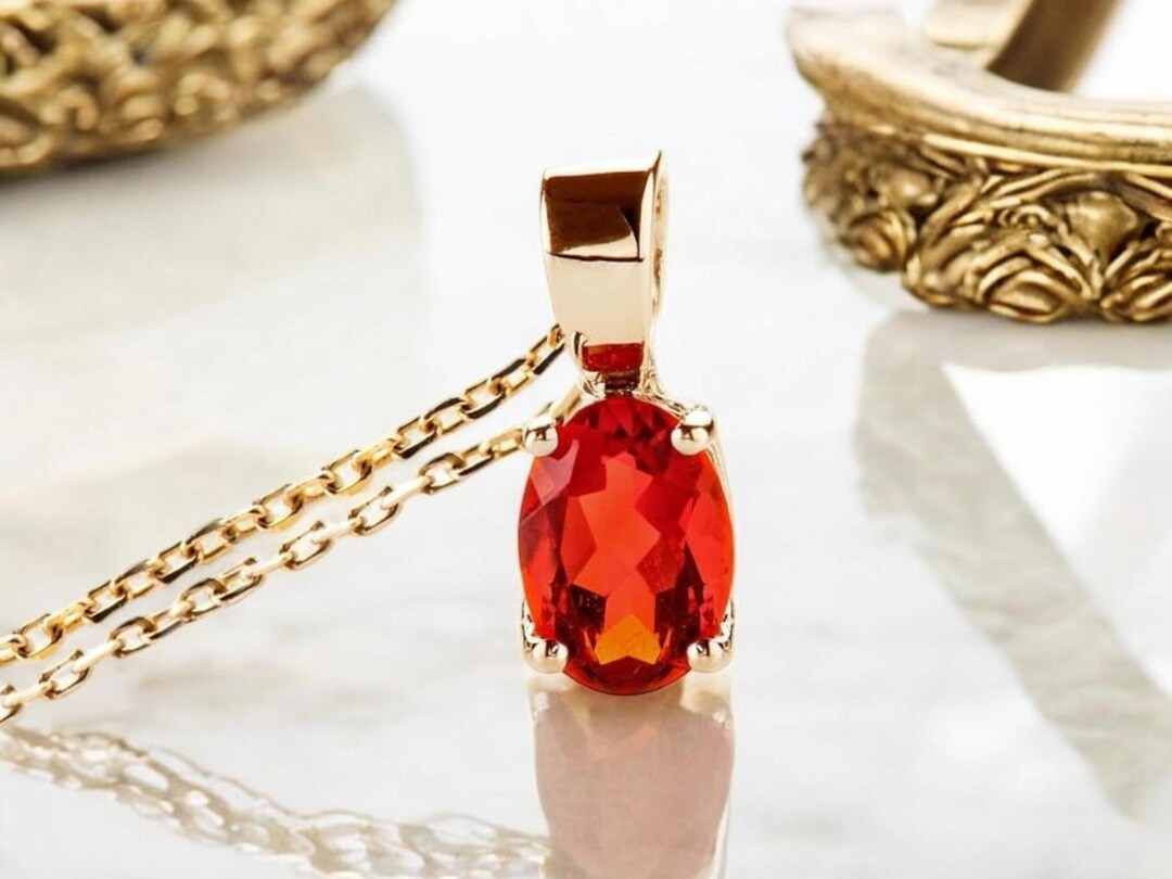 Mexican Fire Opal Pendant in Yellow Gold Plated Sterling Silver, Fire ...